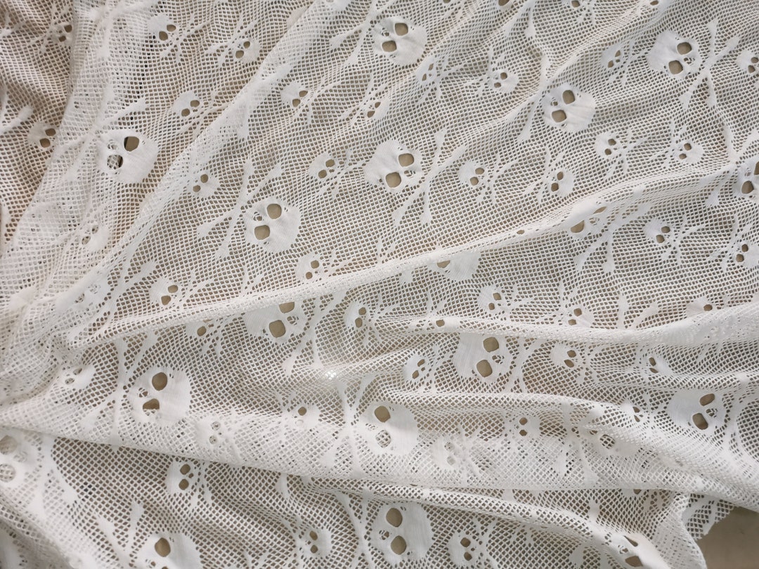 Off White Skull Lace Fabric: Halloween Stretch Fabric - Etsy