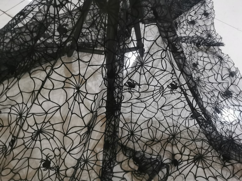 Black Spider Web Fabric: Halloween Flocked Tulle Mesh, 58" Wide - Etsy