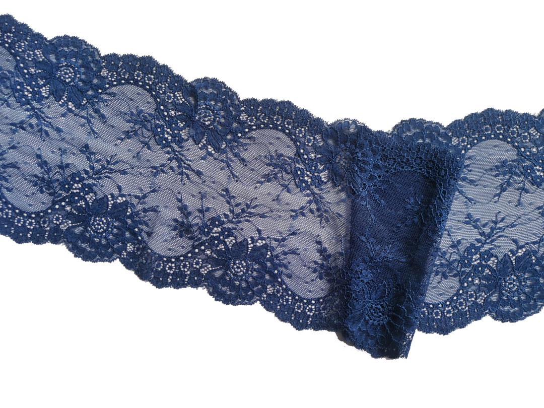 7" Navy Blue Color Lace Trims Stretch Wedding Lace by the Yard or ...