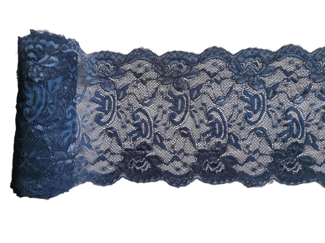 8" Navy Blue Lace Trims Stretch Wedding Lace by the Yard or Wholesale ...