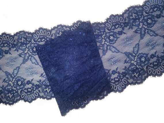 Navy Blue Floral Stretch Lace Trim 8 Wide by the Yard - Etsy