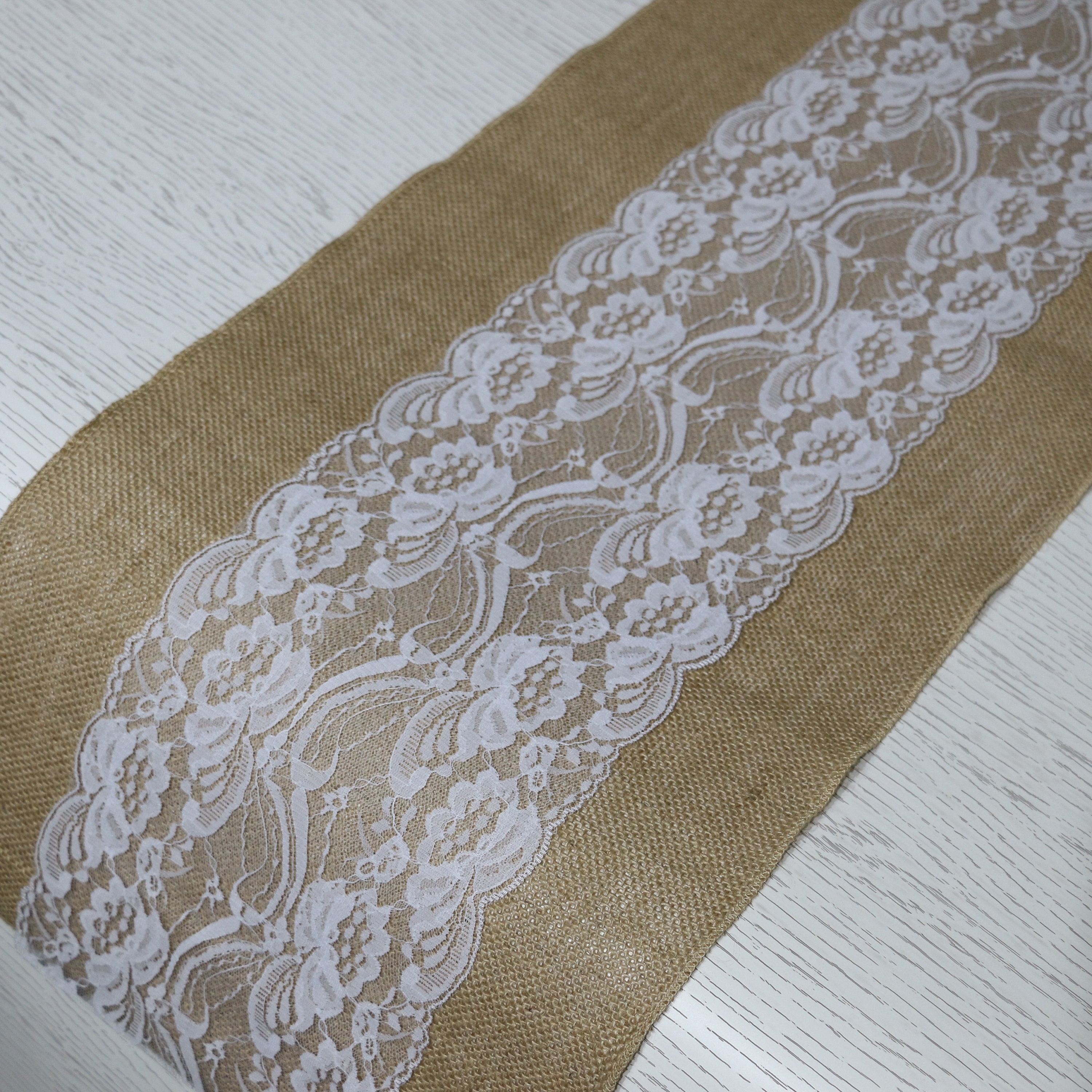 Burlap Table Runner With 7 Wide White Lace Burlap Lace | Etsy