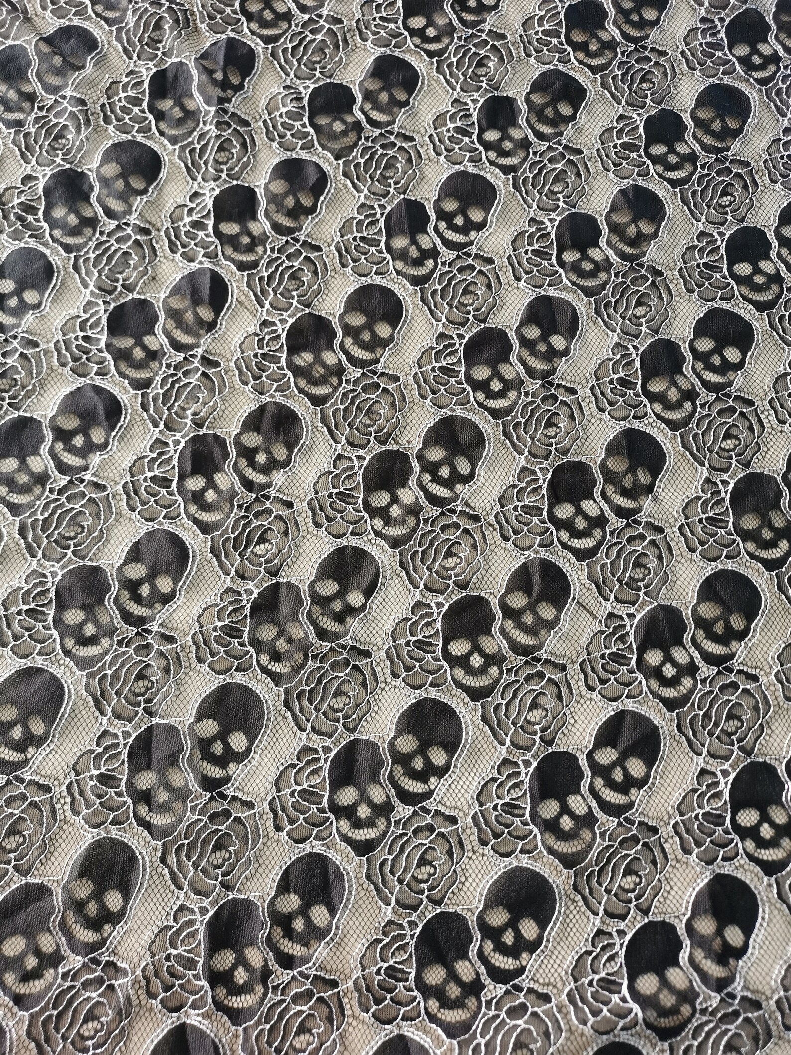 Skull and Roses with white outline lace Fabric Skulls | Etsy