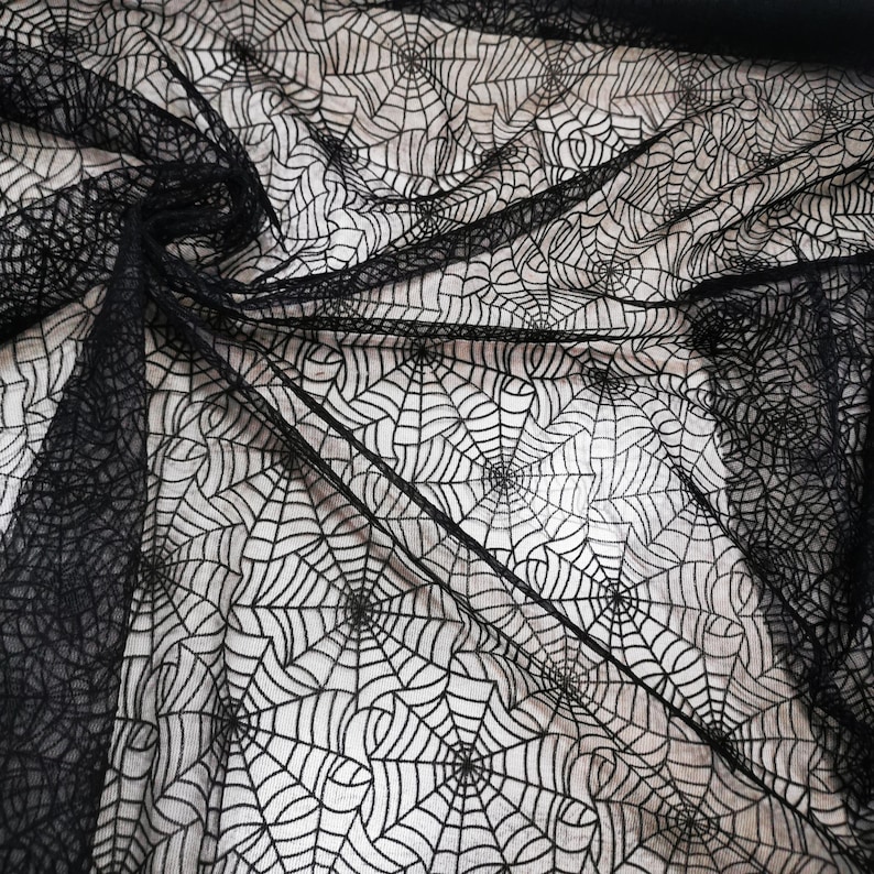 Black Spider Web Flocking on Tull Mesh Spider Web Fabric Spider Web ...