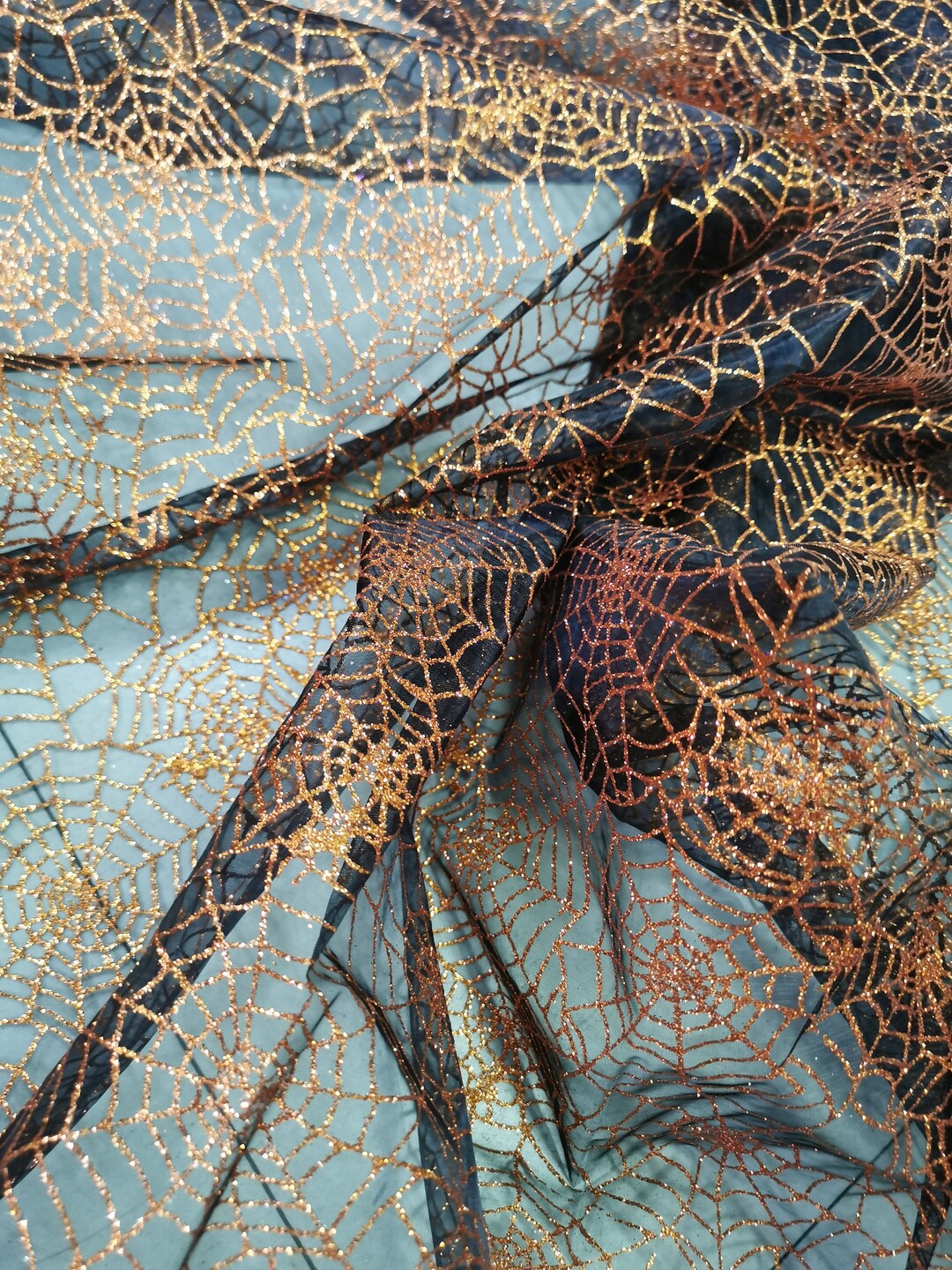 Yellow Spider Web Fabric Mesh Halloween Fabric Glitter Spider Web ...