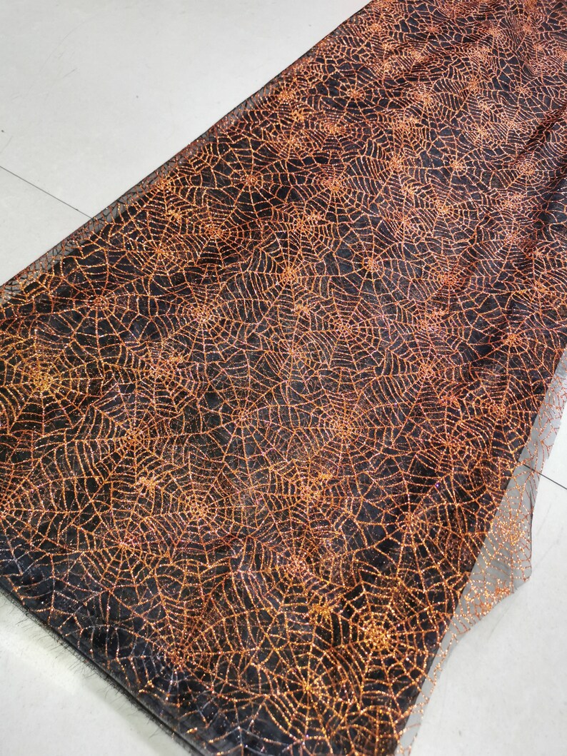 Yellow Spider Web Fabric Mesh Halloween Fabric Glitter Spider Web ...