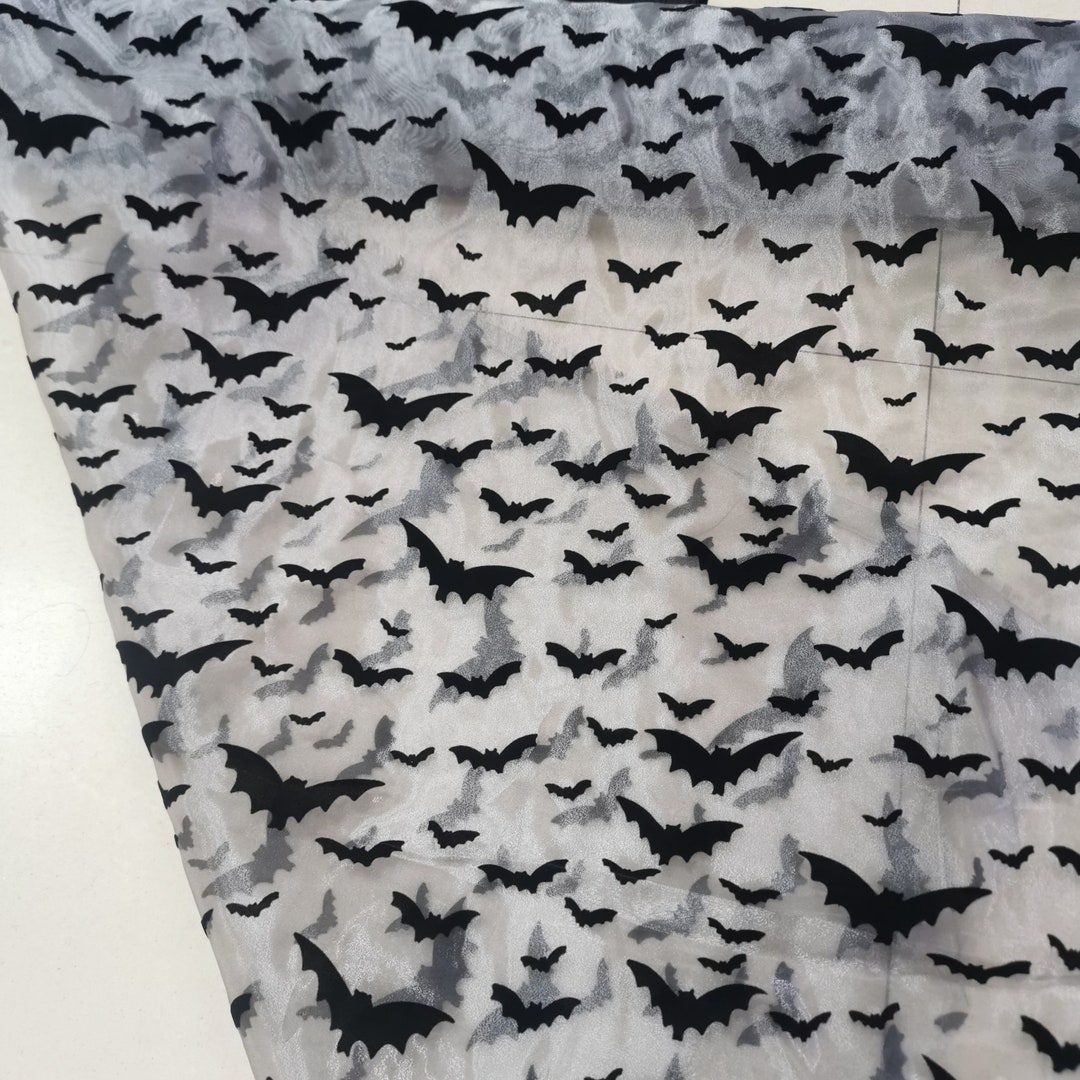 Halloween Bat Fabric: Flocked Flying Bats on Gray Organza - Etsy