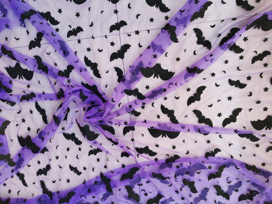 Mesh Fabric With Bats Black Bat Print Fabric for Halloween - Etsy