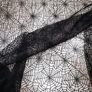 Black Spider Web Flocking on Tull Mesh Spider Web Fabric Spider Web ...