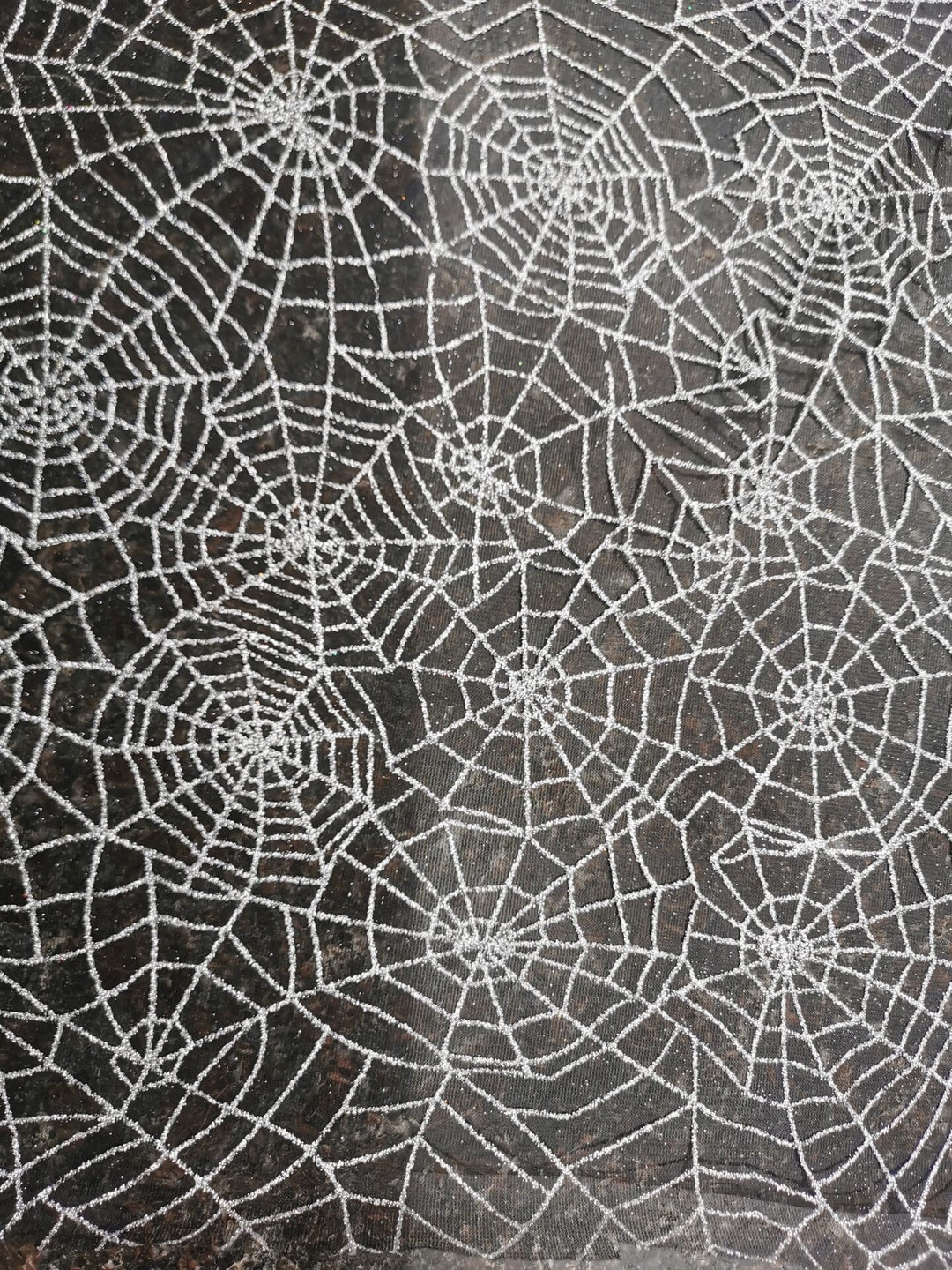 Glitter Spider Web on Black Mesh Halloween Fabric by the Yards or ...
