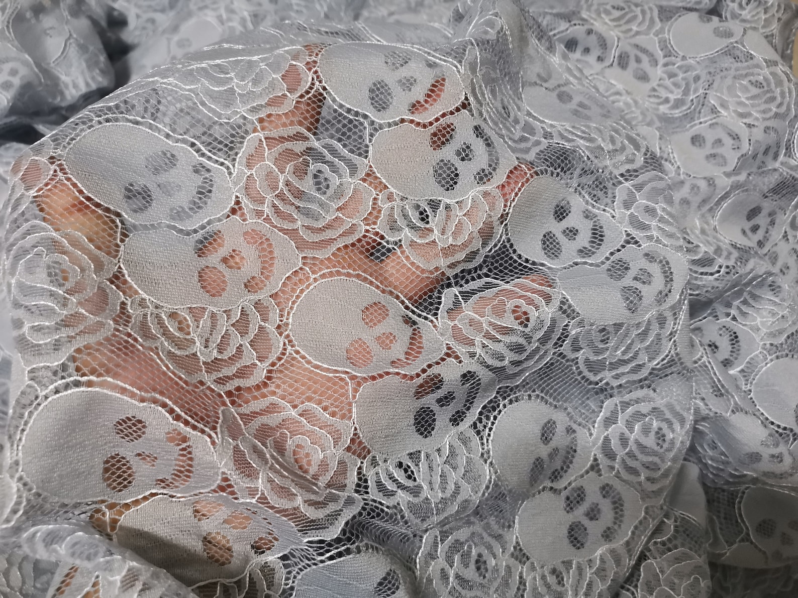 Gray Skull and Roses Skull Lace Fabric Skulls Halloween Fabric | Etsy
