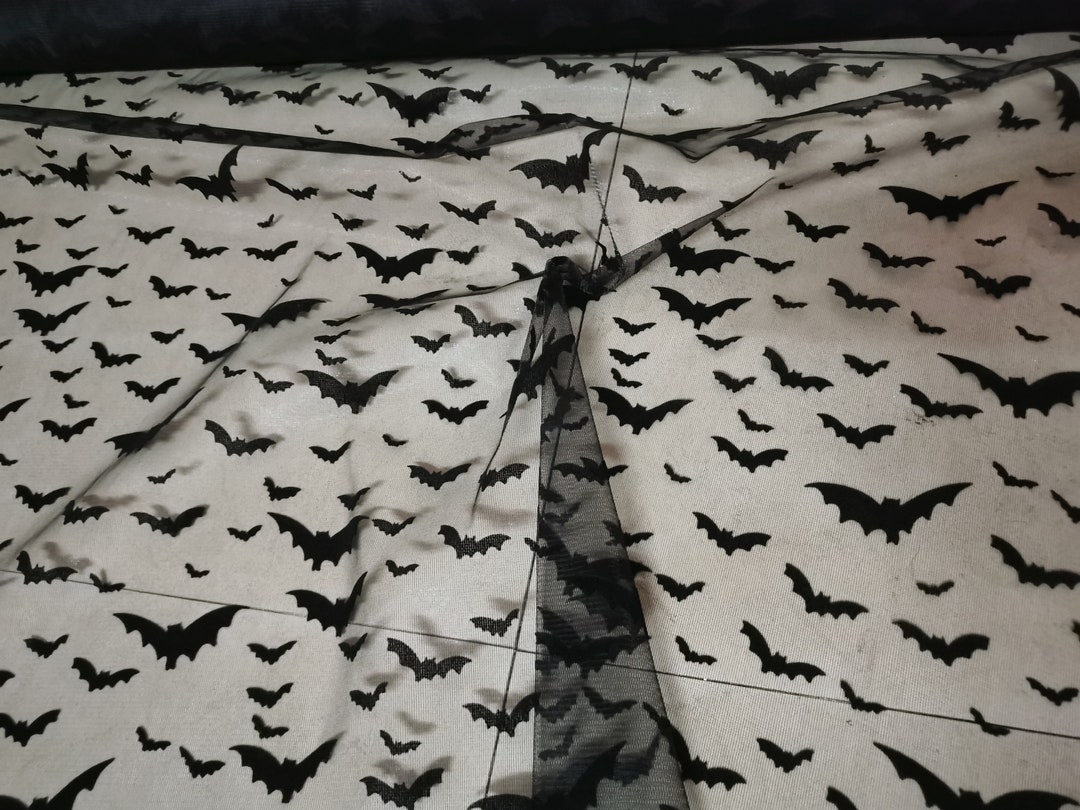 Mesh Fabric With Bats Black Bat Flocking Fabric for Halloween Flying ...