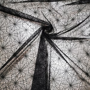Black Spider Web Flocking on Tull Mesh Spider Web Fabric Spider Web ...