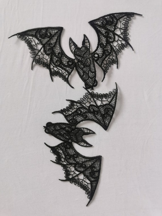 Black Lace Bat Embroidered Lace Bats Lace Bats Black Halloween - Etsy