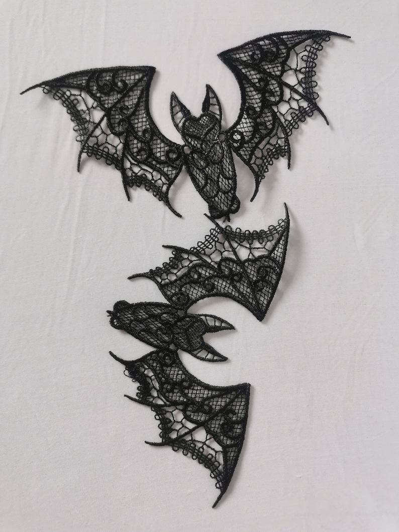 2 Sizes Black Lace Bats: Embroidered Halloween Wedding Decor - Etsy