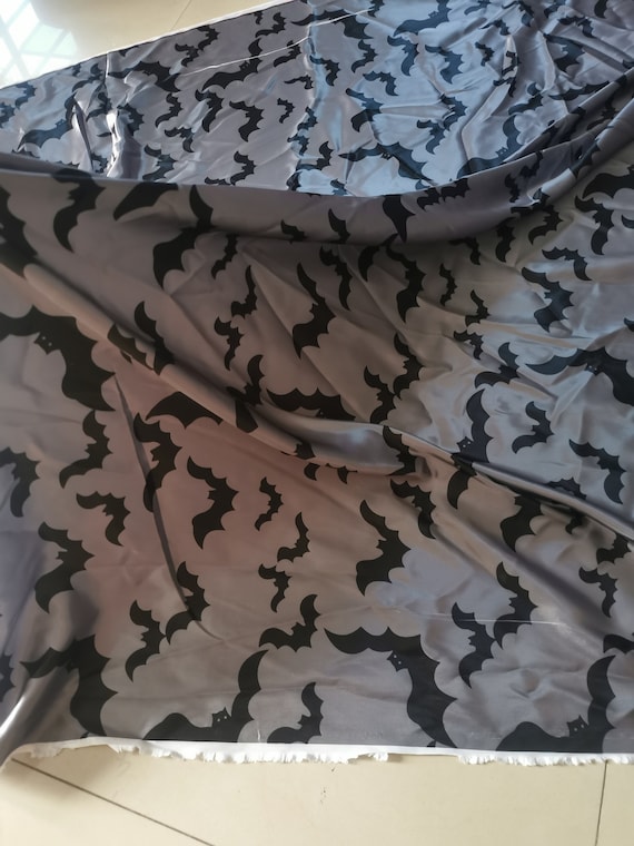 Satin Fabric With Bats Black Bat Print Fabric for Halloween - Etsy