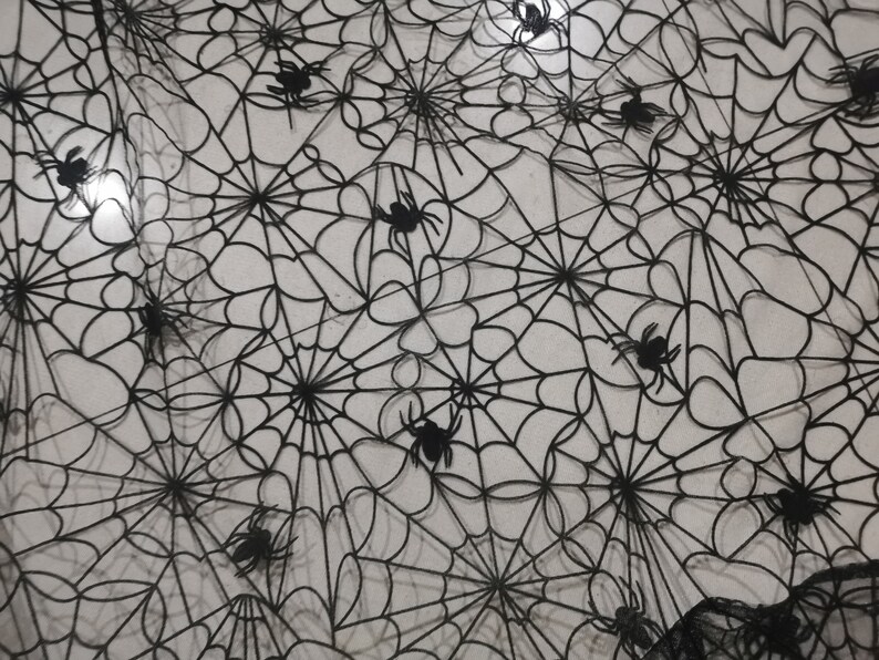 Black Spider Web Fabric: Halloween Flocked Tulle Mesh, 58" Wide - Etsy