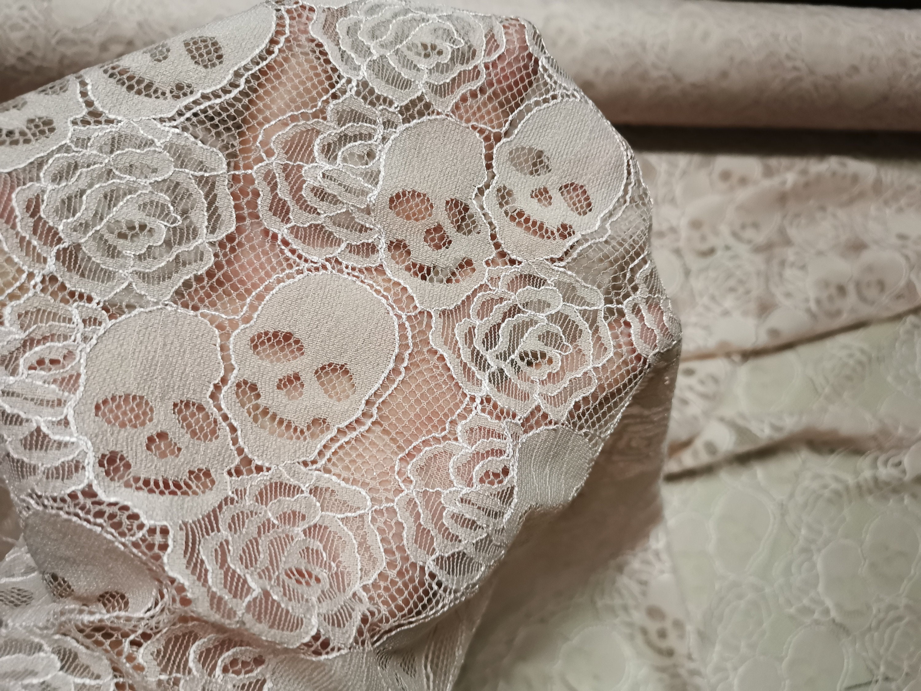 Lavender Skull and Roses skull lace Fabric Skulls Halloween | Etsy