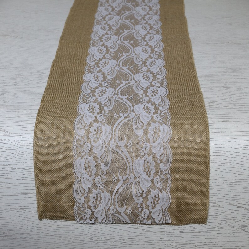 Burlap Table Runner With 7 Wide White Lace Burlap Lace - Etsy