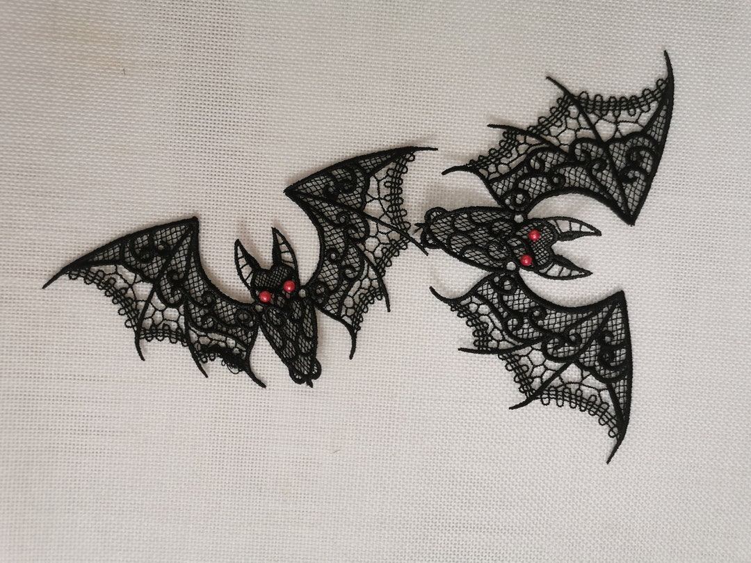 Black Lace Bat Embroidered Lace Bats Lace Bats Black Halloween ...
