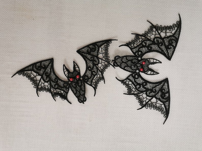 Black Lace Bat Embroidered Lace Bats Lace Bats Black Halloween - Etsy