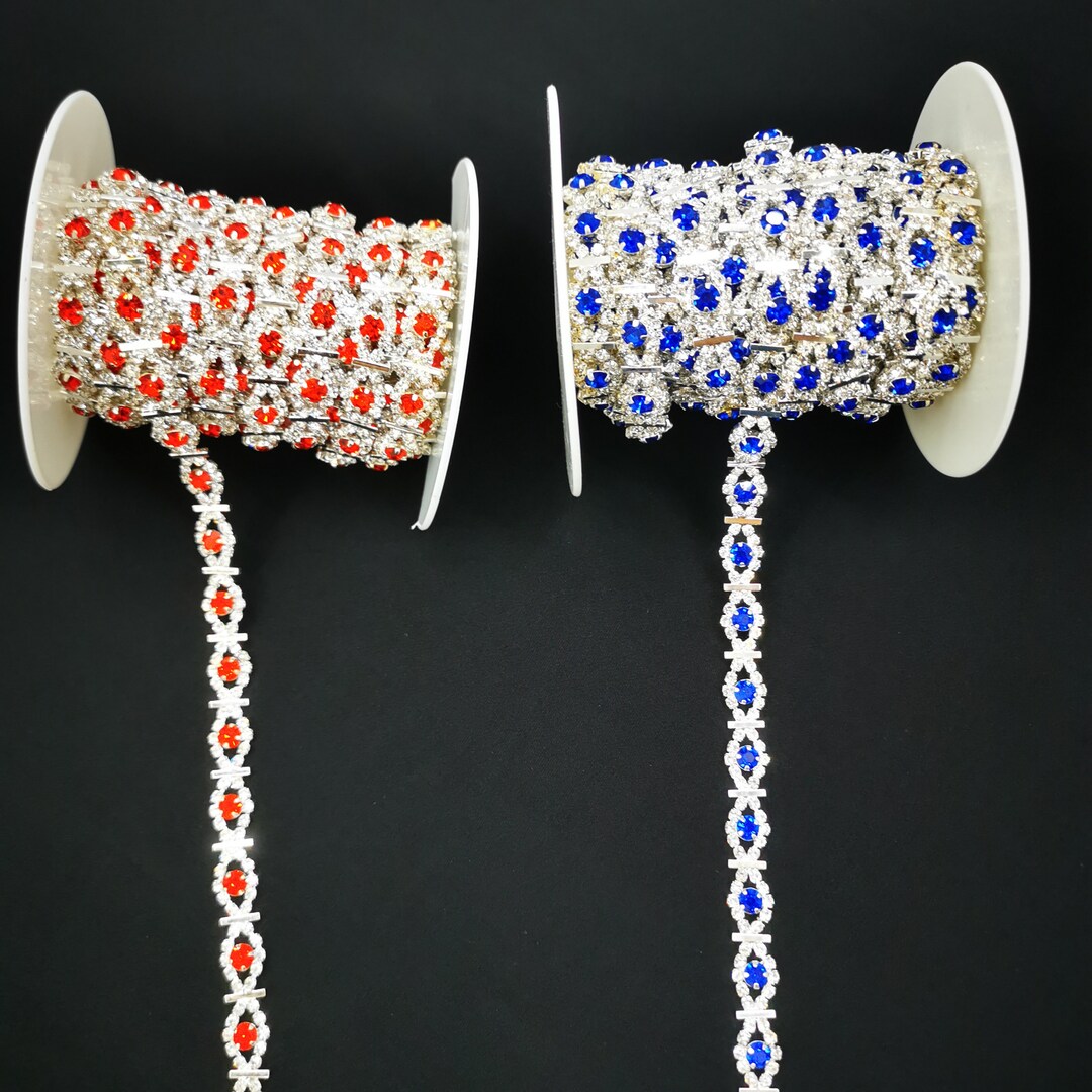 Silver Rhinestone Chain Trim: Crystal, Blue, Red - DIY Jewelry Making ...