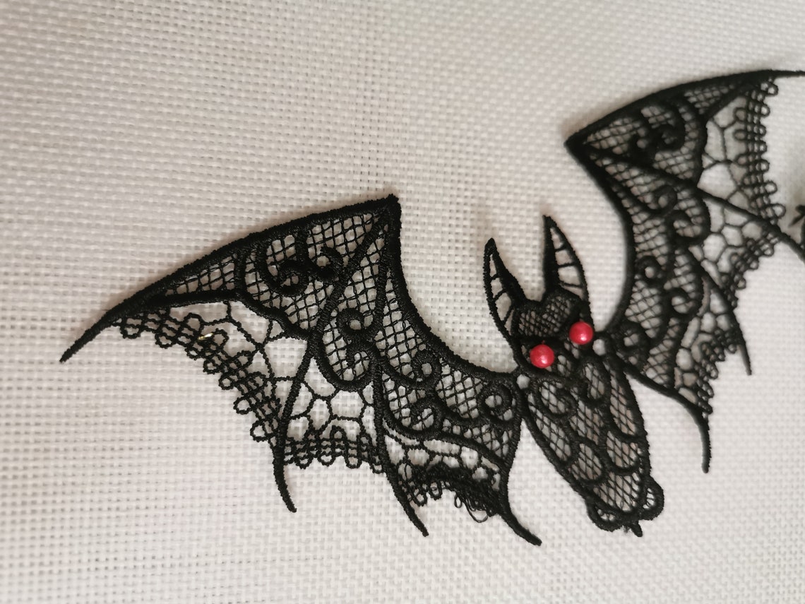 Black Lace Bat Embroidered Lace Bats Lace Bats Black Halloween - Etsy