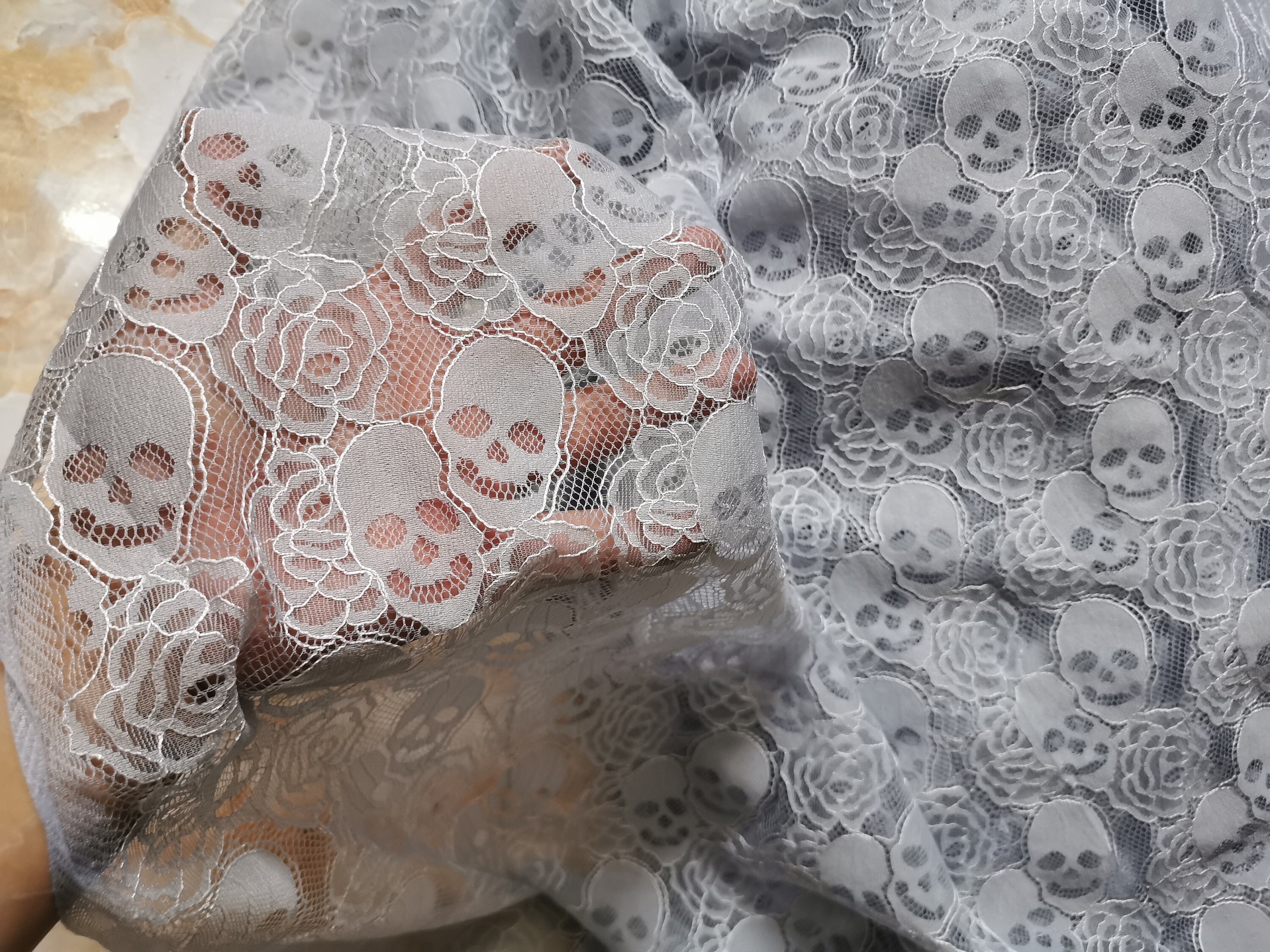 Lavender Skull and Roses skull lace Fabric Skulls Halloween | Etsy