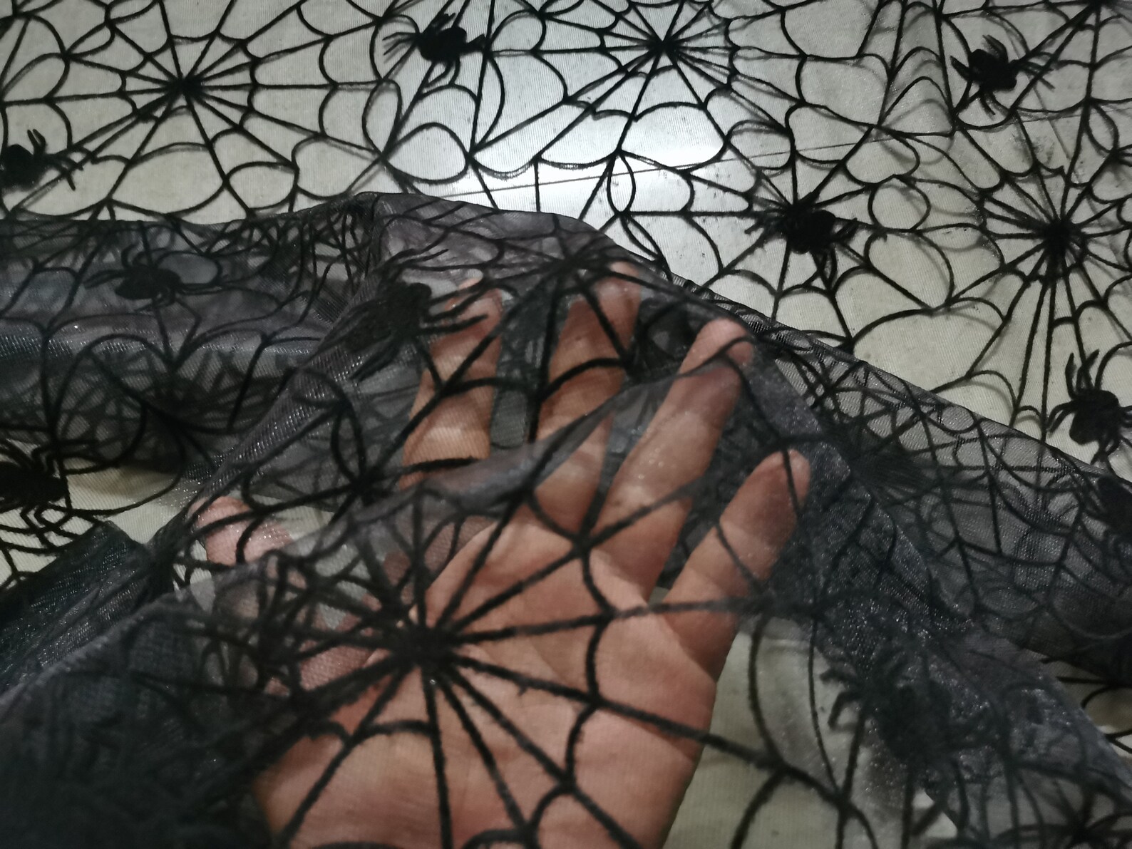 Black Spider Web Fabric: Halloween Flocked Tulle Mesh, 58" Wide - Etsy