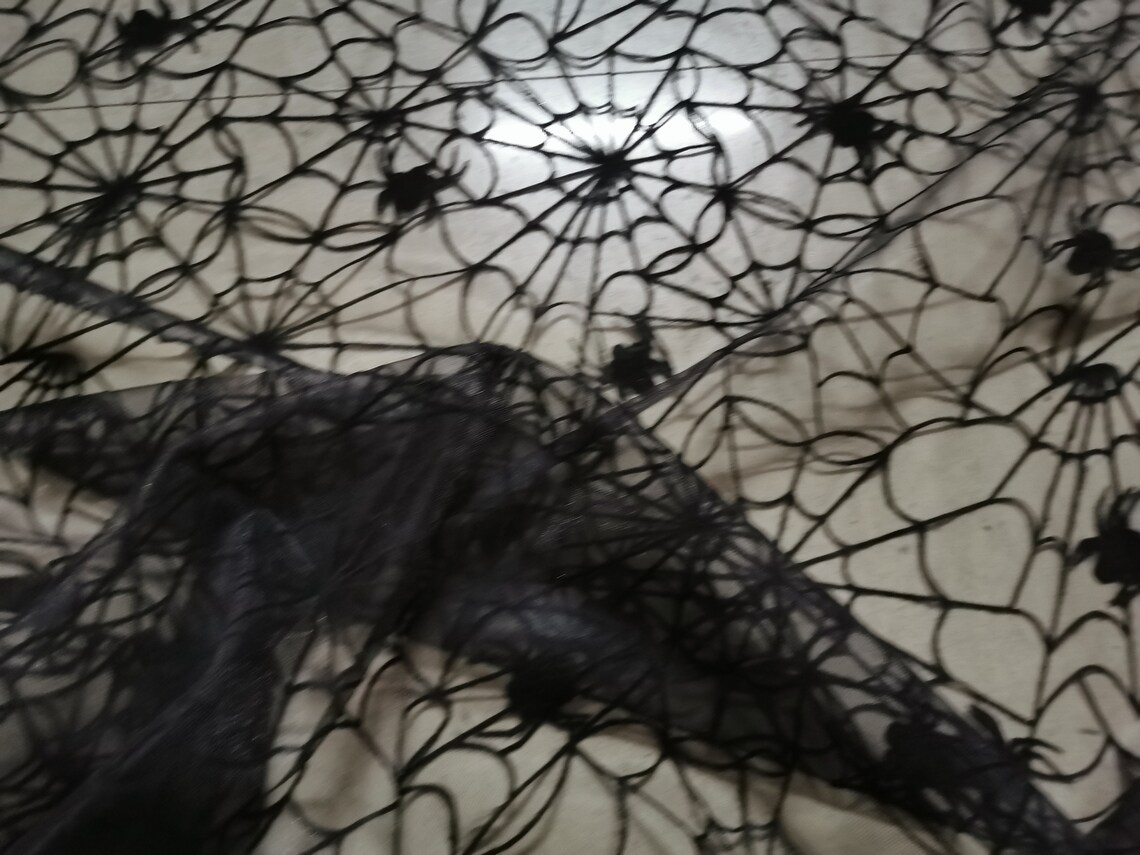 Black Spider Web Fabric: Halloween Flocked Tulle Mesh, 58" Wide - Etsy