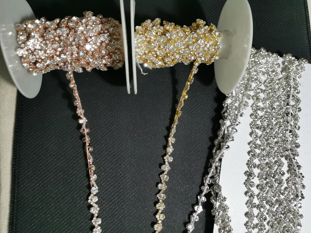 Rose Gold Gold Siliver Thin Crystal Trim Rhinestone Rhinestone Trim by ...