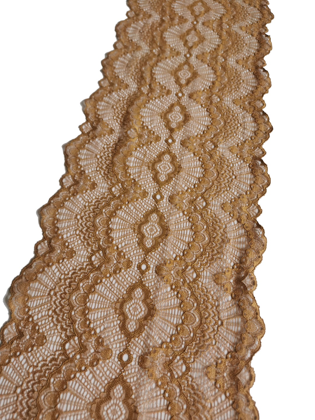 9" Wide Golden Brown Soft Stretch Lace Trim Fall Autumn Lace for Bra ...