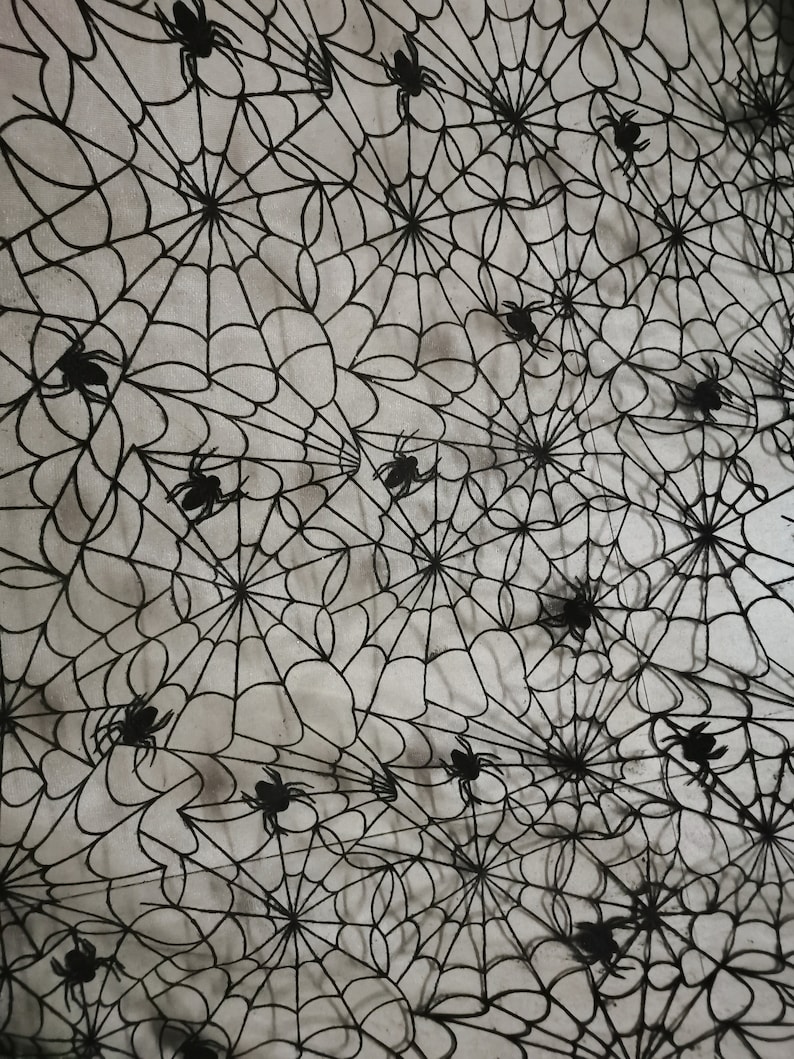 Black Spider Web Fabric: Halloween Flocked Tulle Mesh, 58" Wide - Etsy