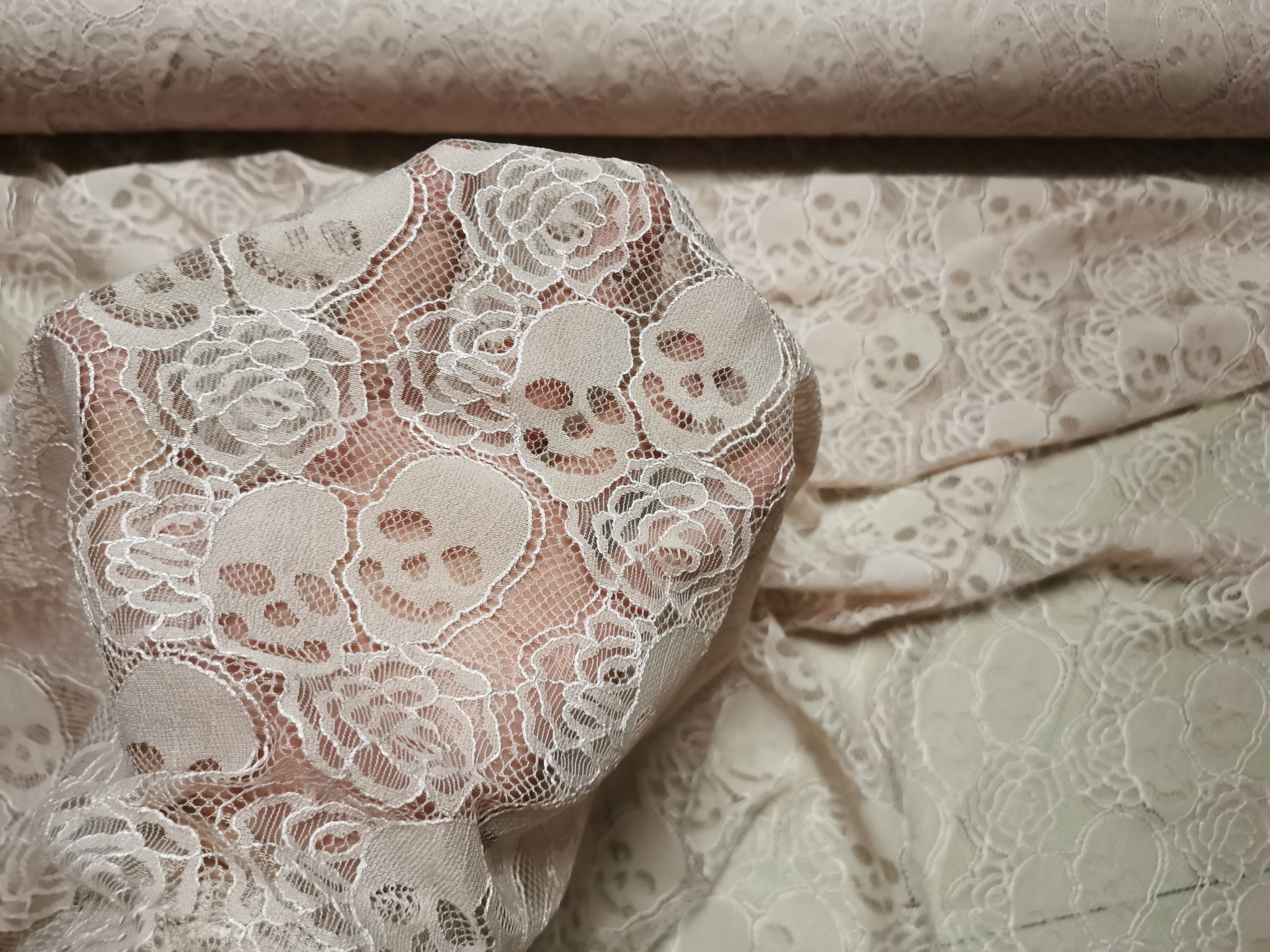 Pink Skull and Roses skull lace Fabric Skulls Halloween | Etsy