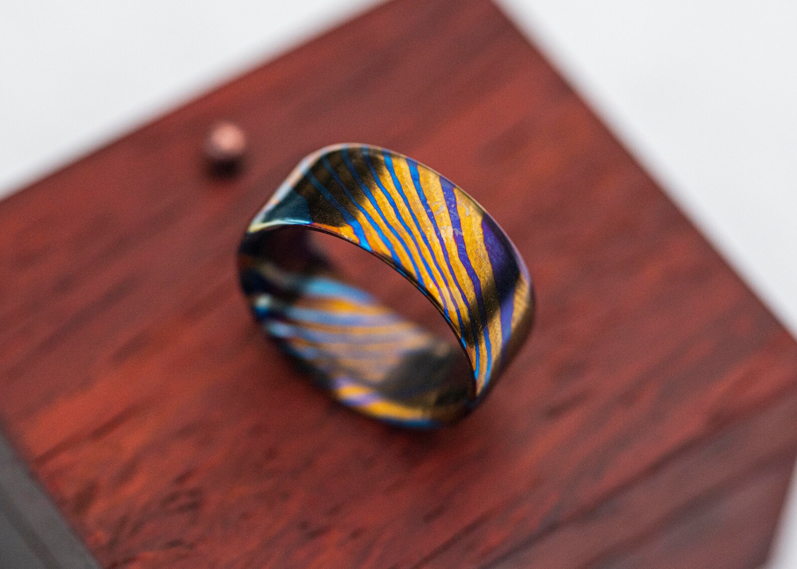 Colorful Timascus Wedding Band Unique Titanium Damascus Anniversary ...