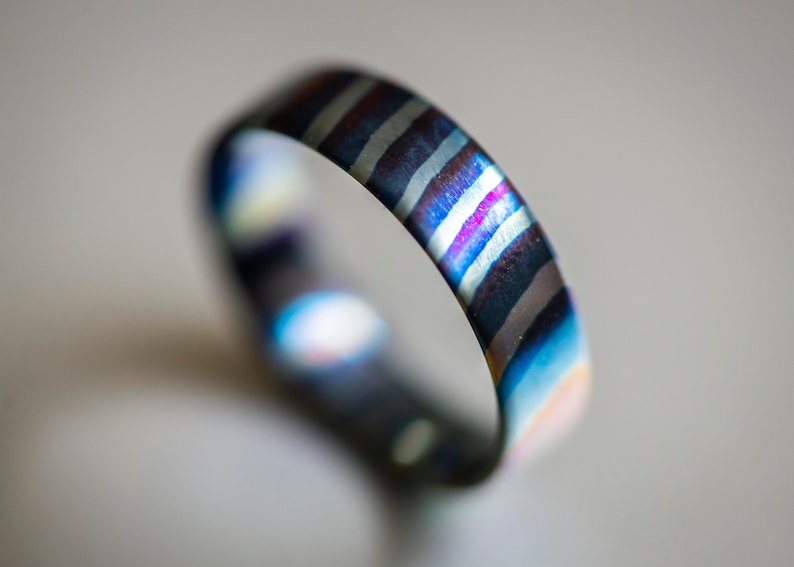 Timascus Ring Titanium Damascus Womens Ring Gift for Her - Etsy