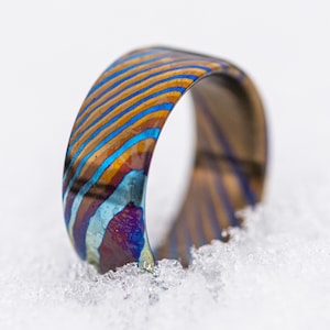 Colorful Timascus Wedding Band Unique Titanium Damascus Anniversary ...