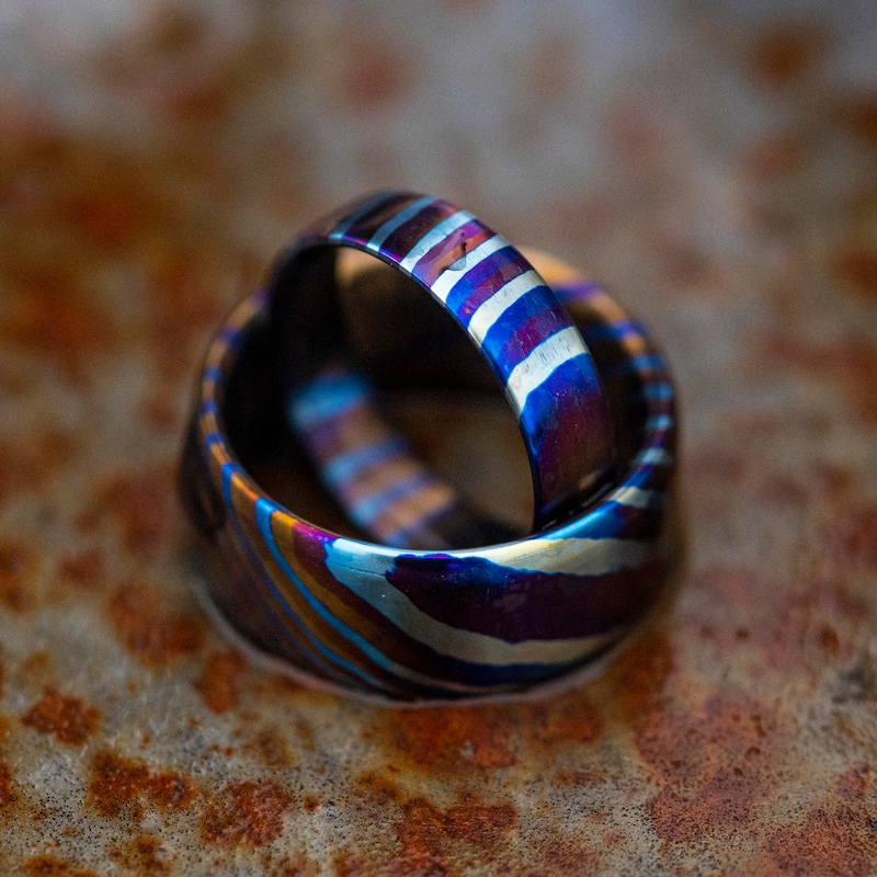 Titanium Damascus Ring - Etsy