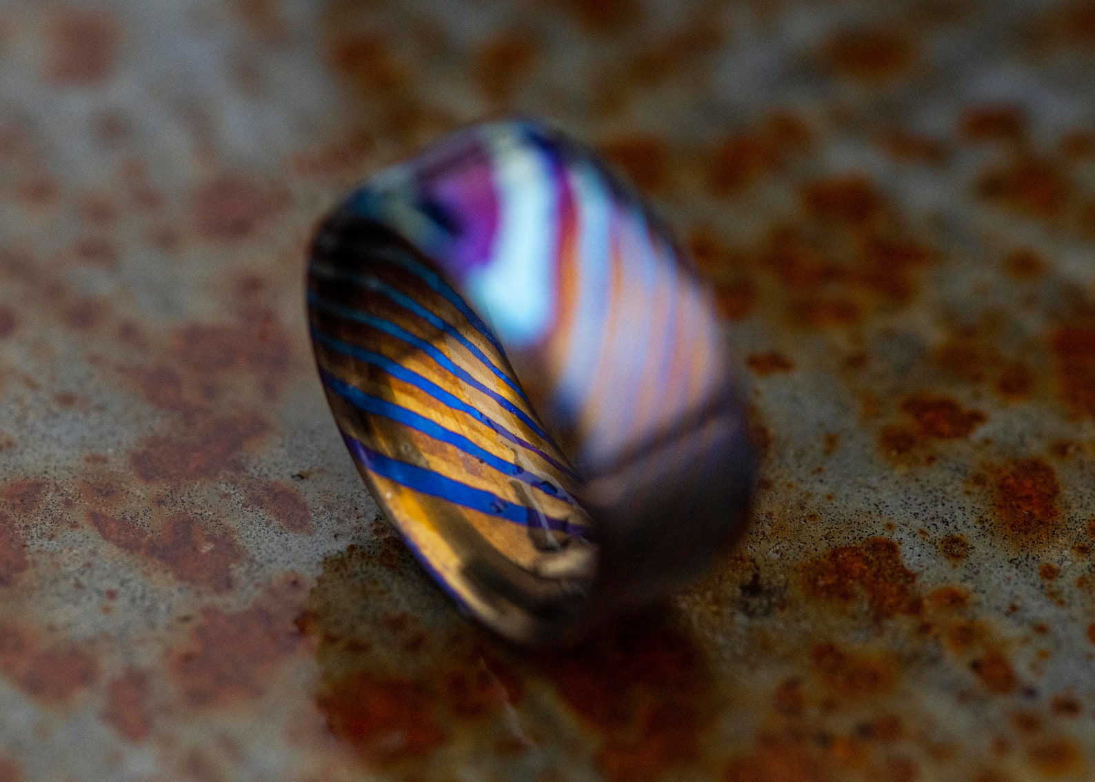 Colorful Timascus Wedding Band Unique Titanium Damascus Anniversary ...