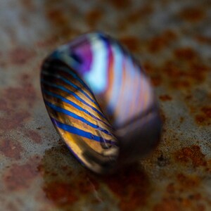 Colorful Timascus Wedding Band Unique Titanium Damascus Anniversary ...