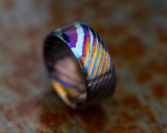 Titanium Damascus Ring | Etsy