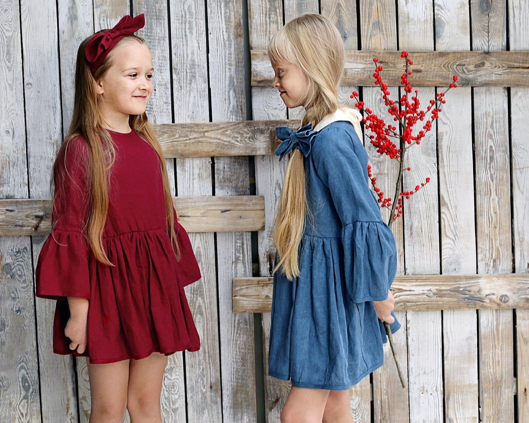 Red Girls Dress, Linen Girls Dress, Birthday Party Dress, Girls ...