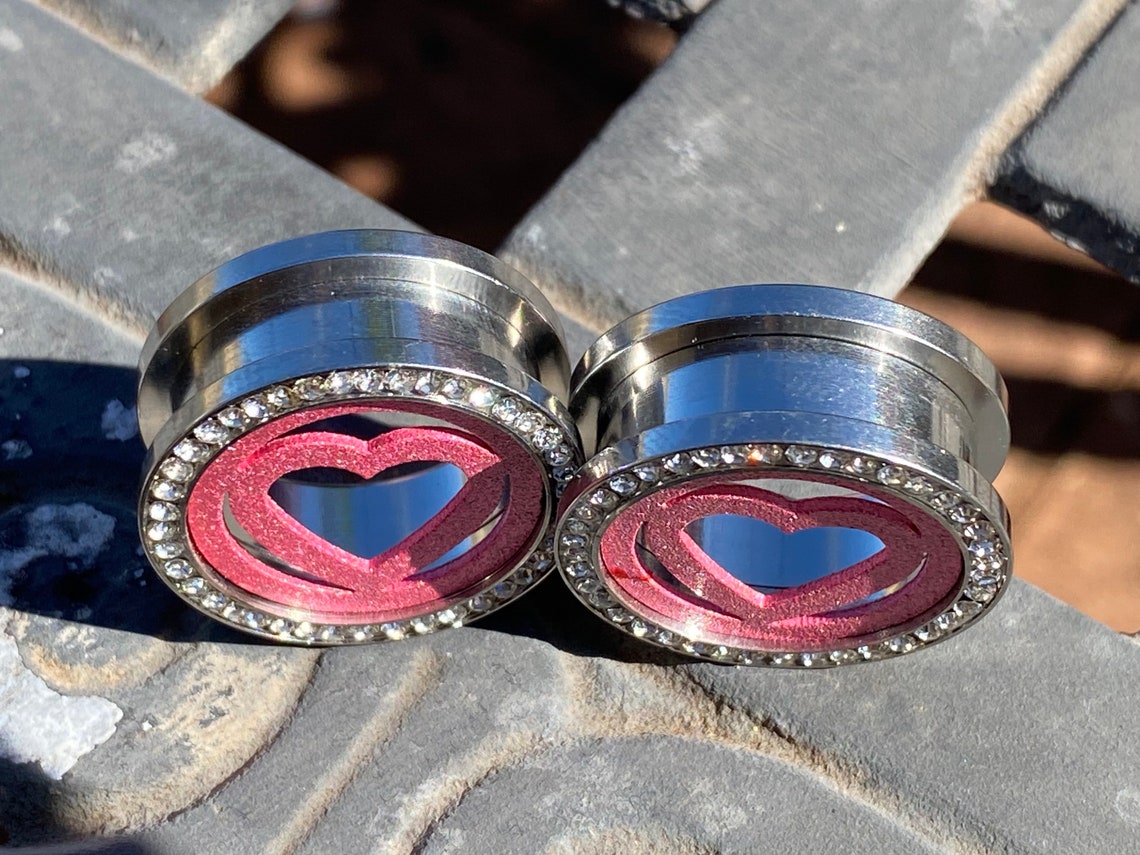 11/16 18mm Steel Pink Heart Round Ear gauges / Tunnel Pink | Etsy