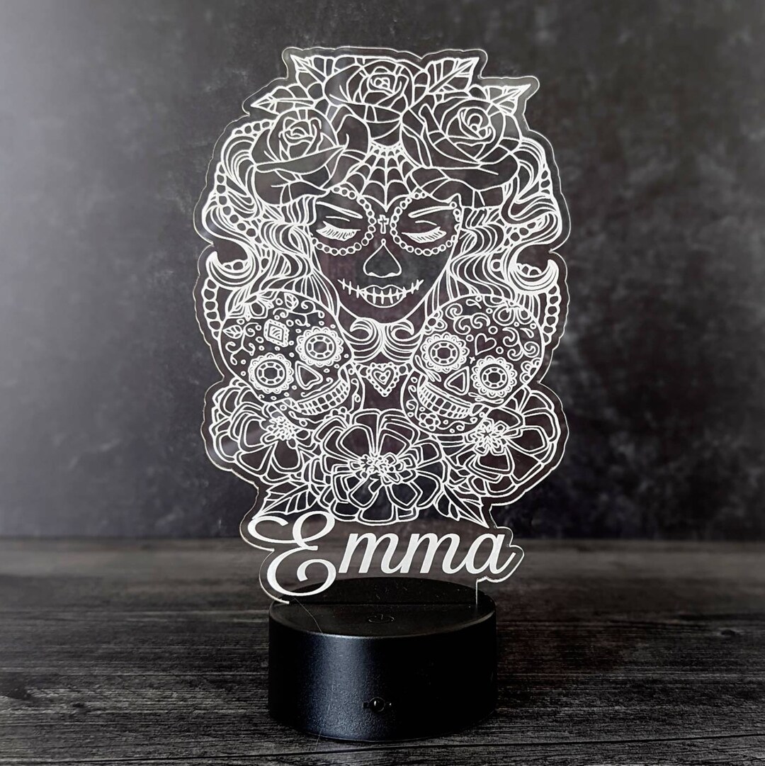 Personalized Color Changing LED Sugar Skull 02 Dia De Los Muertos ...