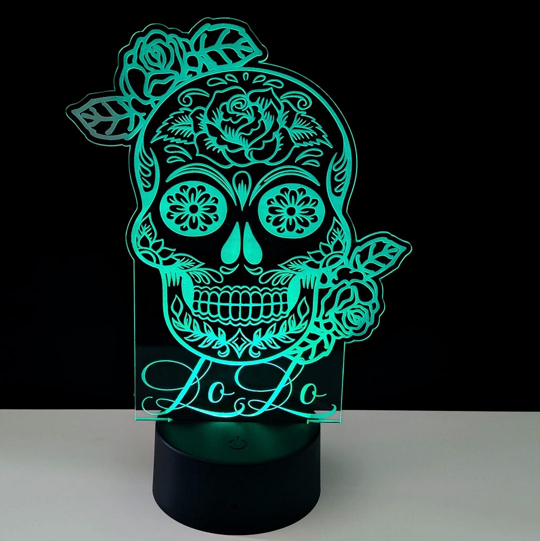 Personalized Sugar Skull Night Light: Color Changing LED, Custom Name ...