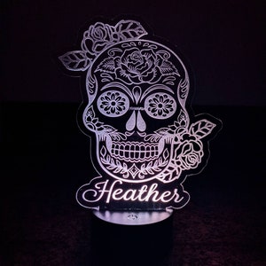 Personalized Sugar Skull Night Light: Color Changing LED, Custom Name ...