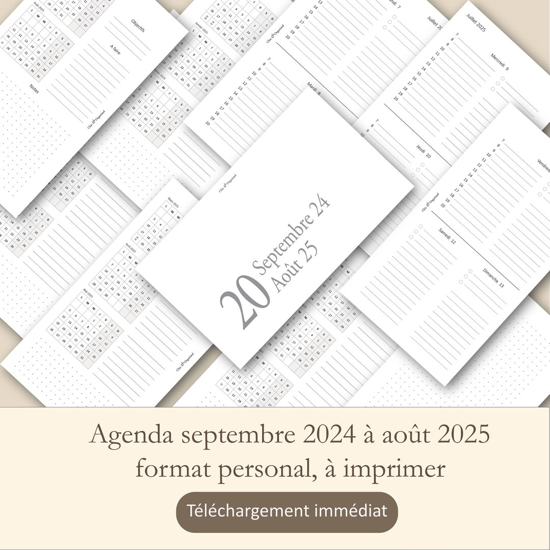 Digital Sept 2024 August 2025 Planner FRENCH Week on 4 Pages Printable ...