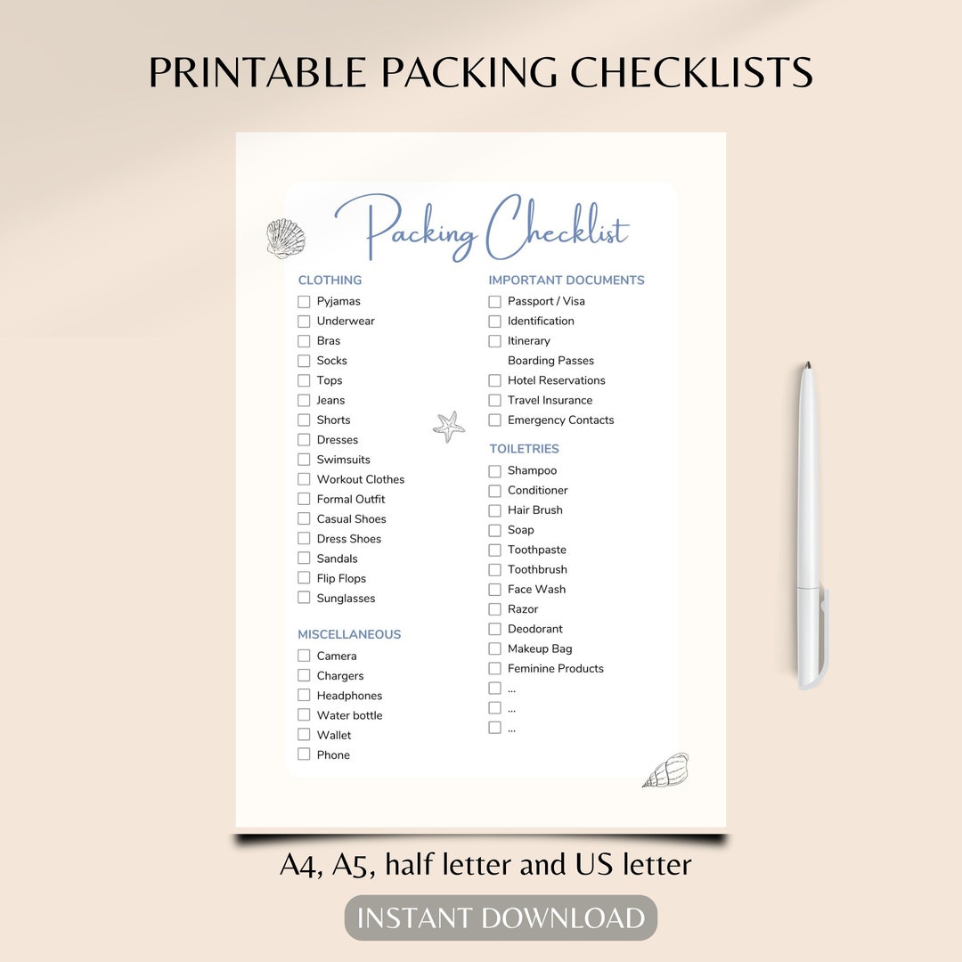 Printable Packing Lists in English | PDF | Goodnotes - Etsy