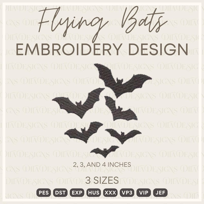 Flying Bats Machine Embroidery Design Files- 3 Sizes - Etsy