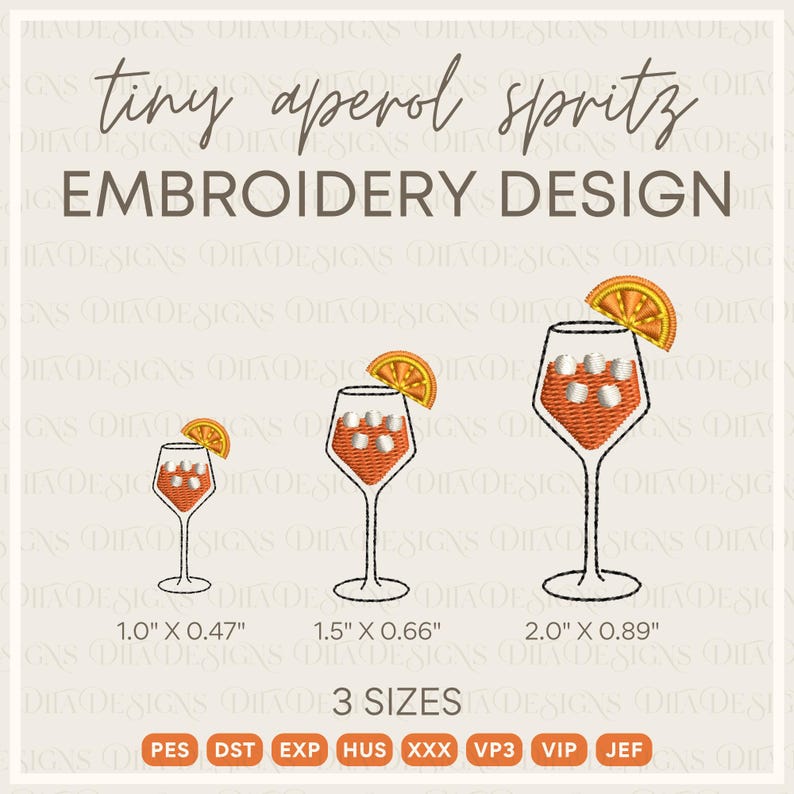 Tiny Aperol Spritz Embroidery Design Files- 3 Sizes - Linen Cocktail ...